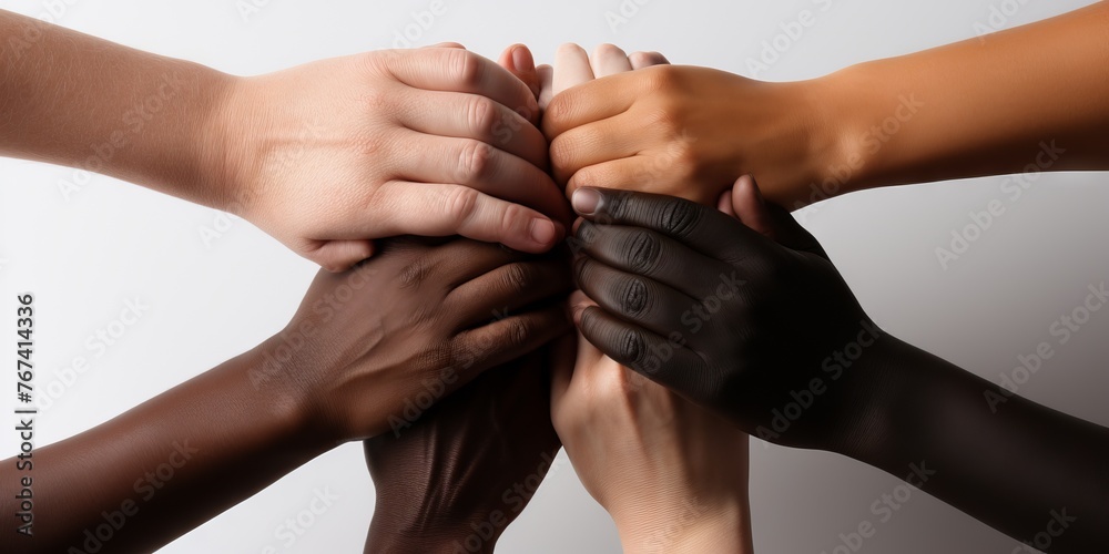 Various hands clasped together. Symbol of unity and cooperation ...