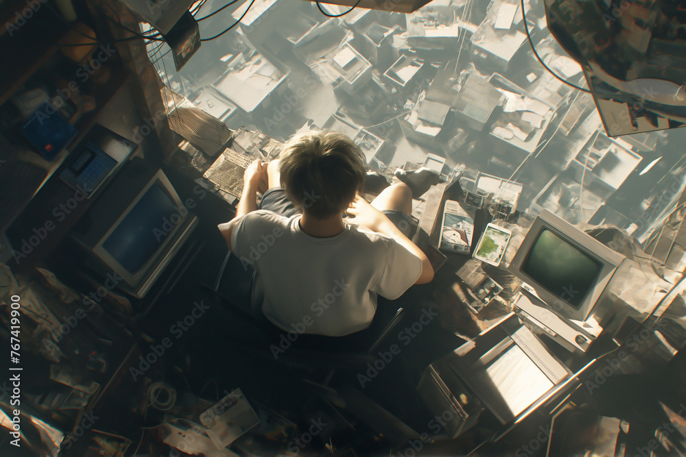 Illustration of Industrial office style with office worker and ...