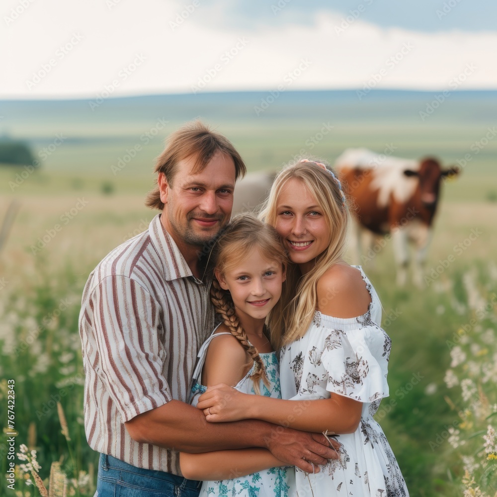 Blond-haired family of five: Dad, mom, and daughter, age 5, with braids ...