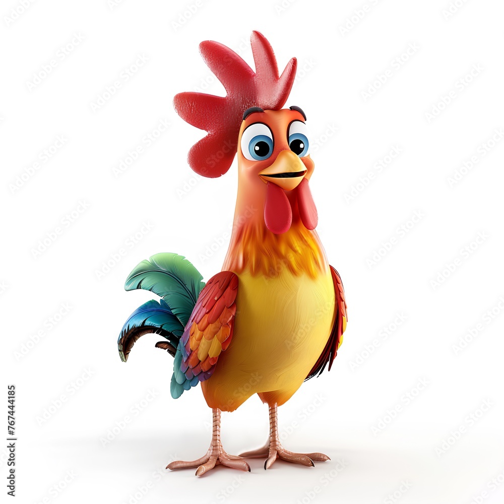 Bright 3d rooster, Disney cartoon style, colorful rooster, farm ...
