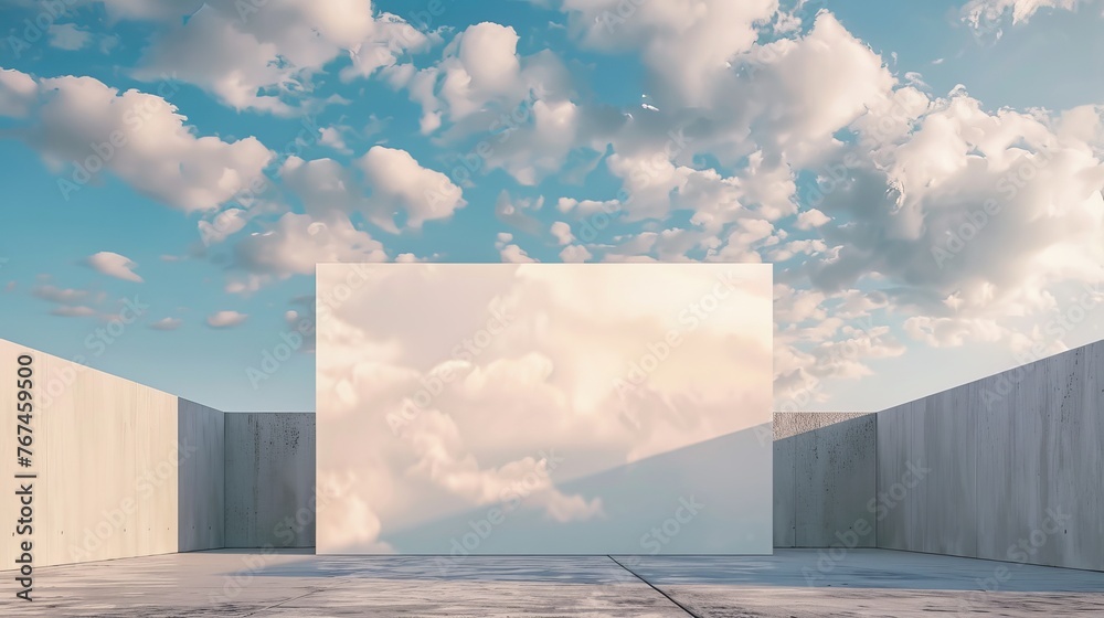 A vast rectangular box stands as a mockup for shop advertising against ...