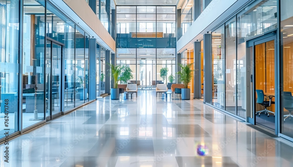 Contemporary office design with glass partition and elegant white ...