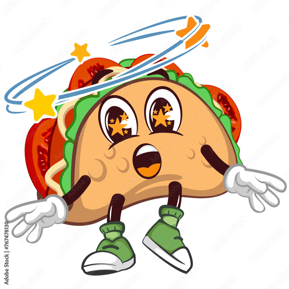 cute taco mascot character emoticon being dizzy and drunk, cute taco ...