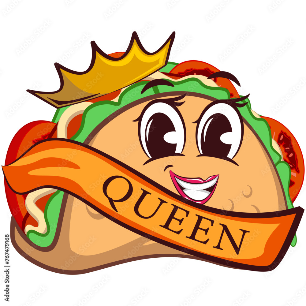 cute taco mascot character emoticon becomes a beautiful queen complete ...