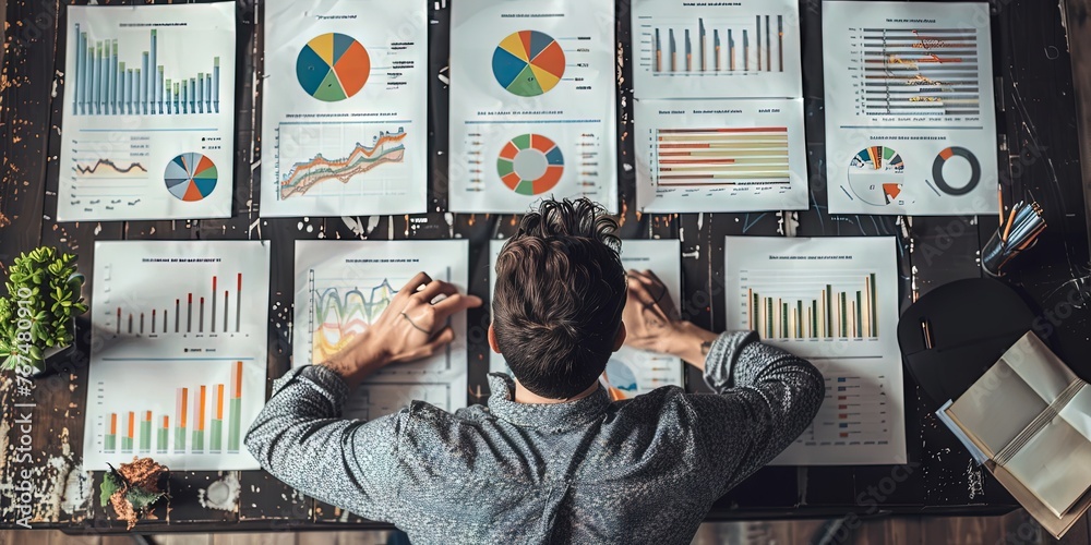 Office worker checking statistics and charts to track key performance ...