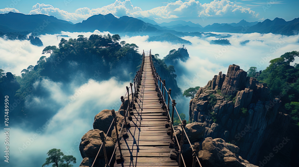An insurmountable bridge, ascending over the clouds, like a symbol of ...