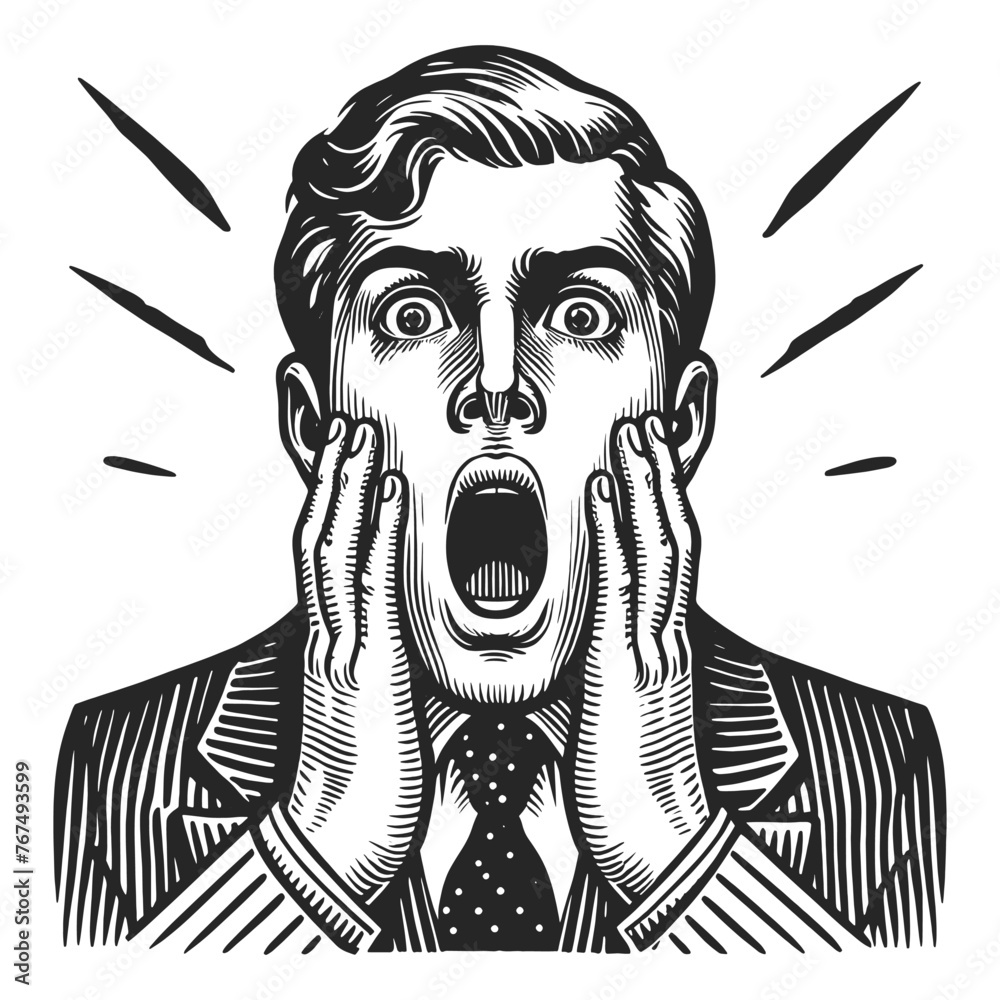 shocked scared man businessman with surprised expression, styled in ...