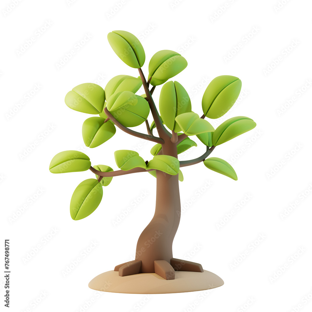 A Small Tree in Growth: Cute Render of a Simple 3D Cartoon Illustration ...
