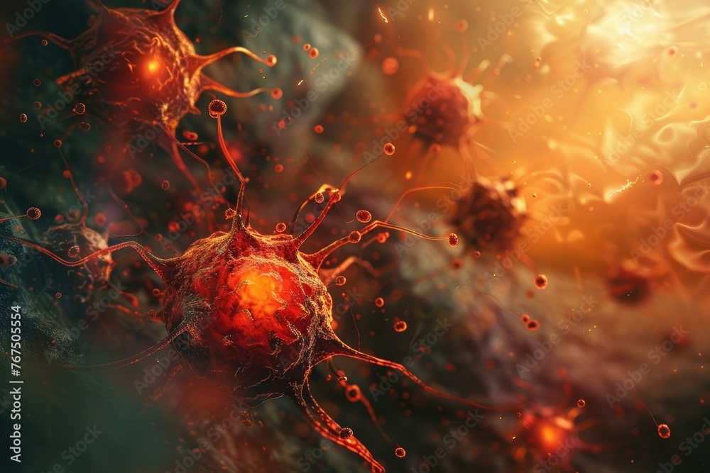Fiery red representation of harmful pathogens - An illustration showing ...