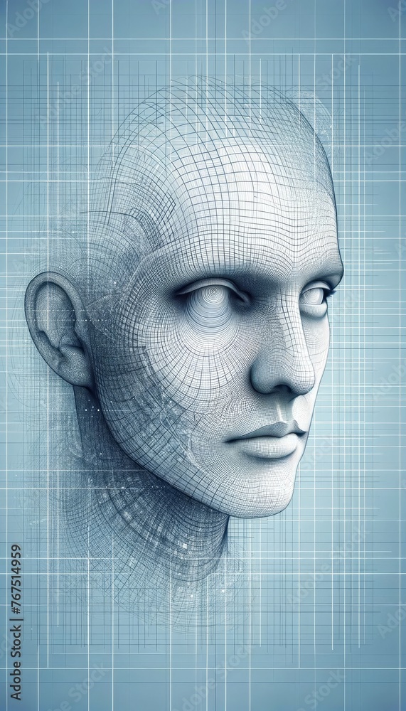 Side Profile of a Digital Human Face with Geometric Wireframe Design on ...