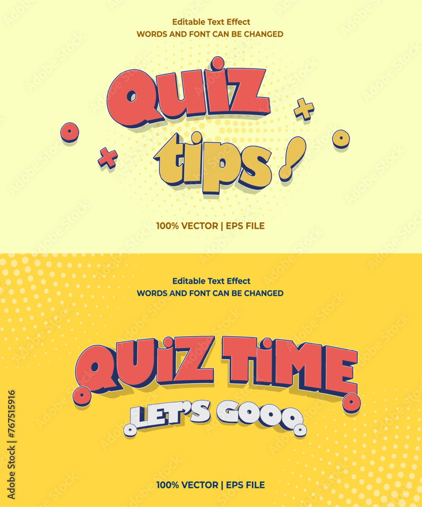 Editable text effect - Quiz Time and Quiz Tips 3d cartoon template ...