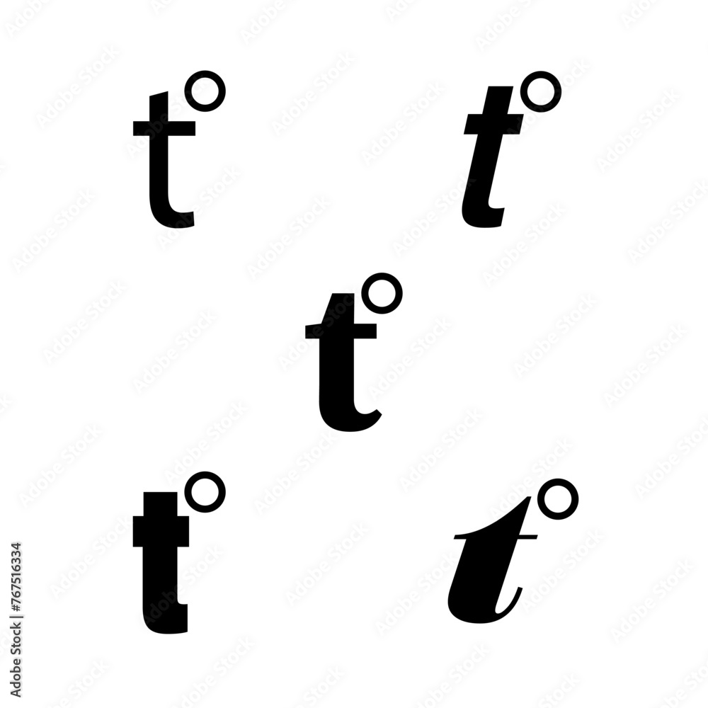 Artistic lowercase letter 't' with circle accents set. Typography ...