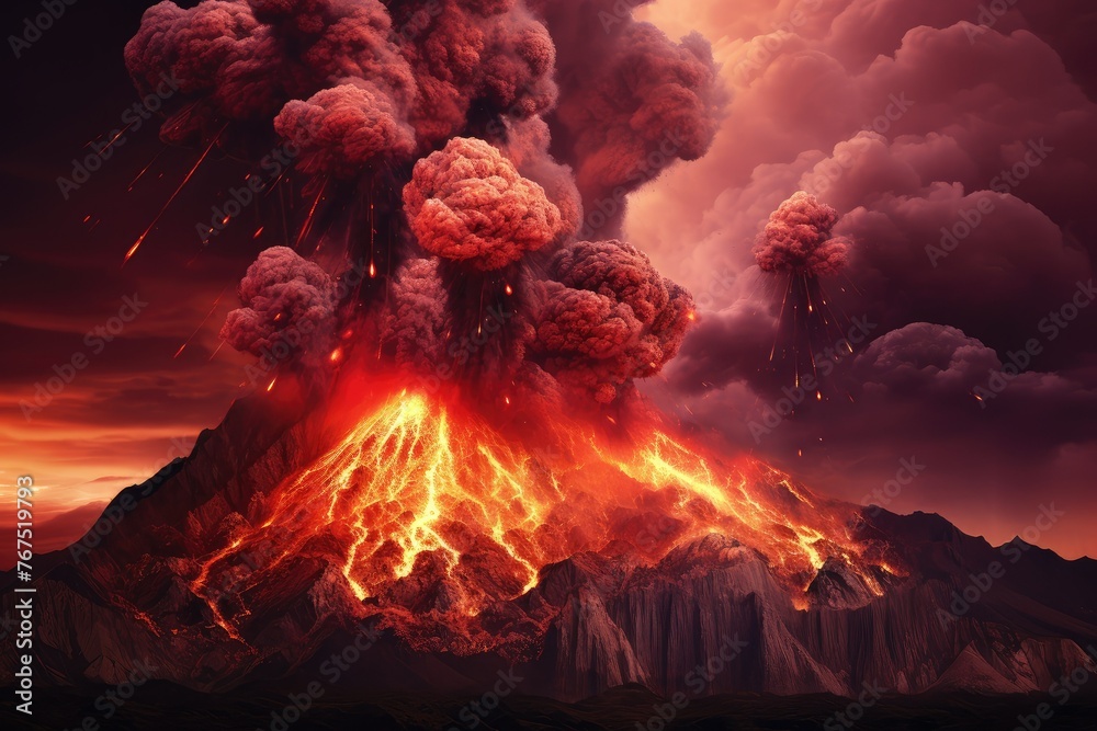 Volcanic eruption in the mountains. natural disaster. a majestic ...