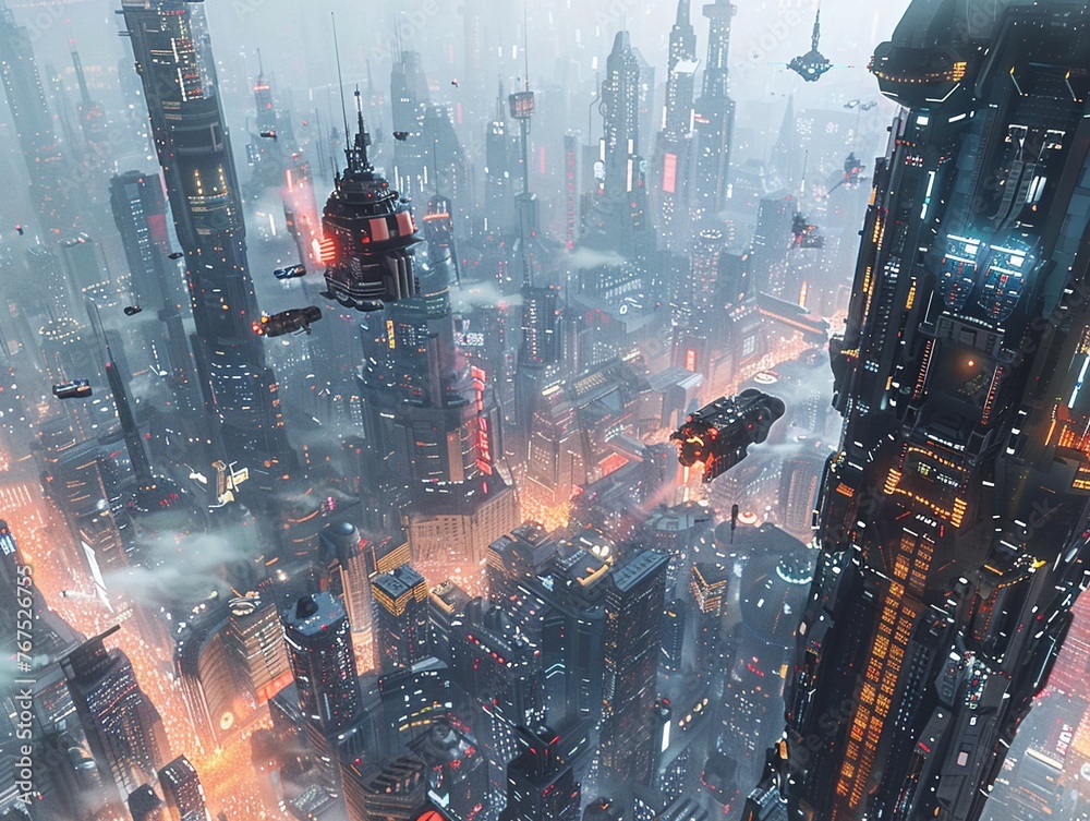 Design an eye-catching image showcasing a futuristic world where ...