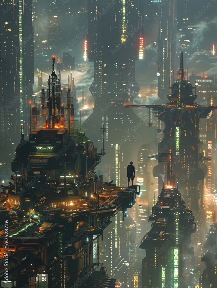 Explore a futuristic metropolis where humans and technology blend ...