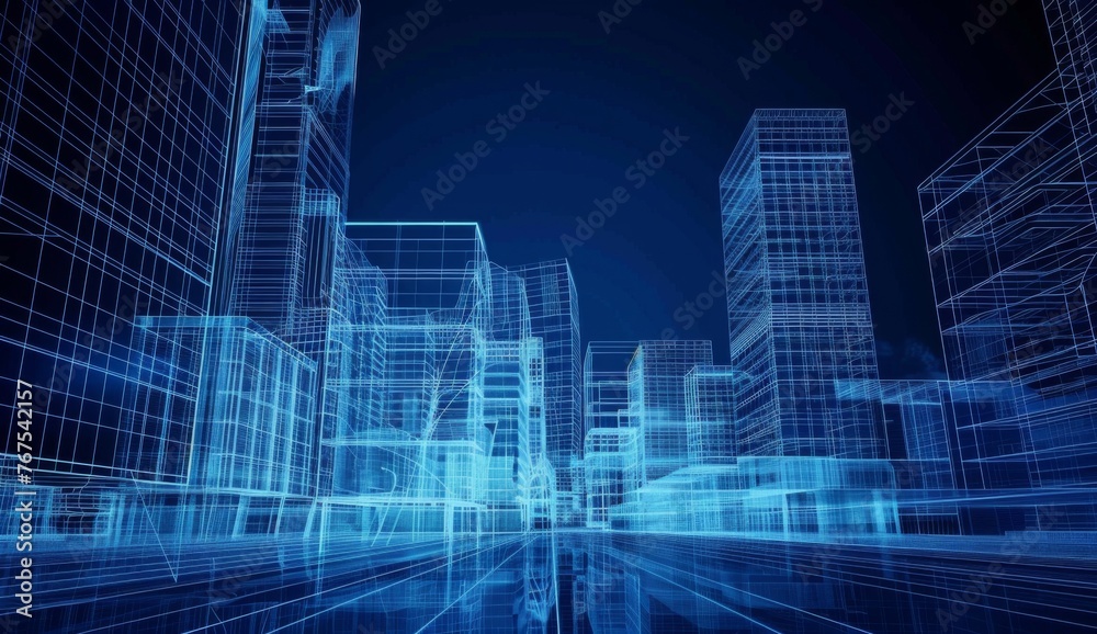 Digital blueprints of modern buildings and skyscrapers, showcasing the ...