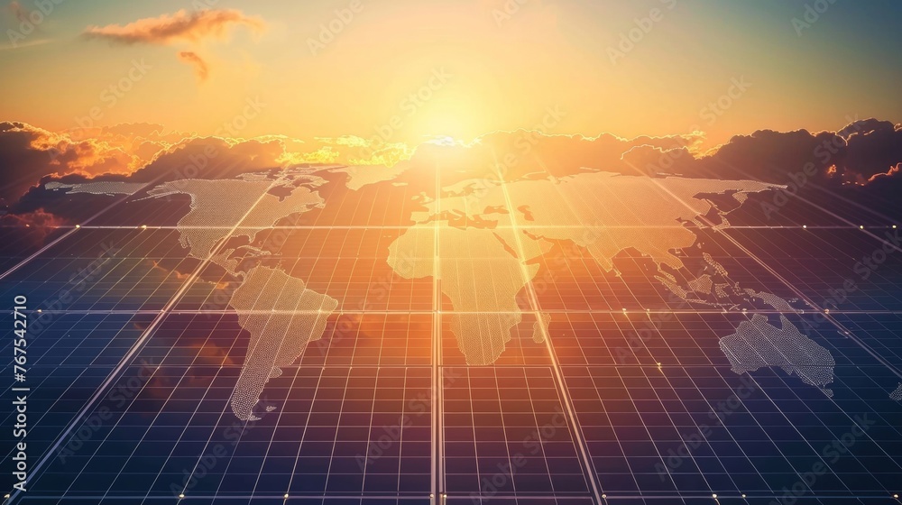 A graphic overlaying a map of the world with a solar energy index ...
