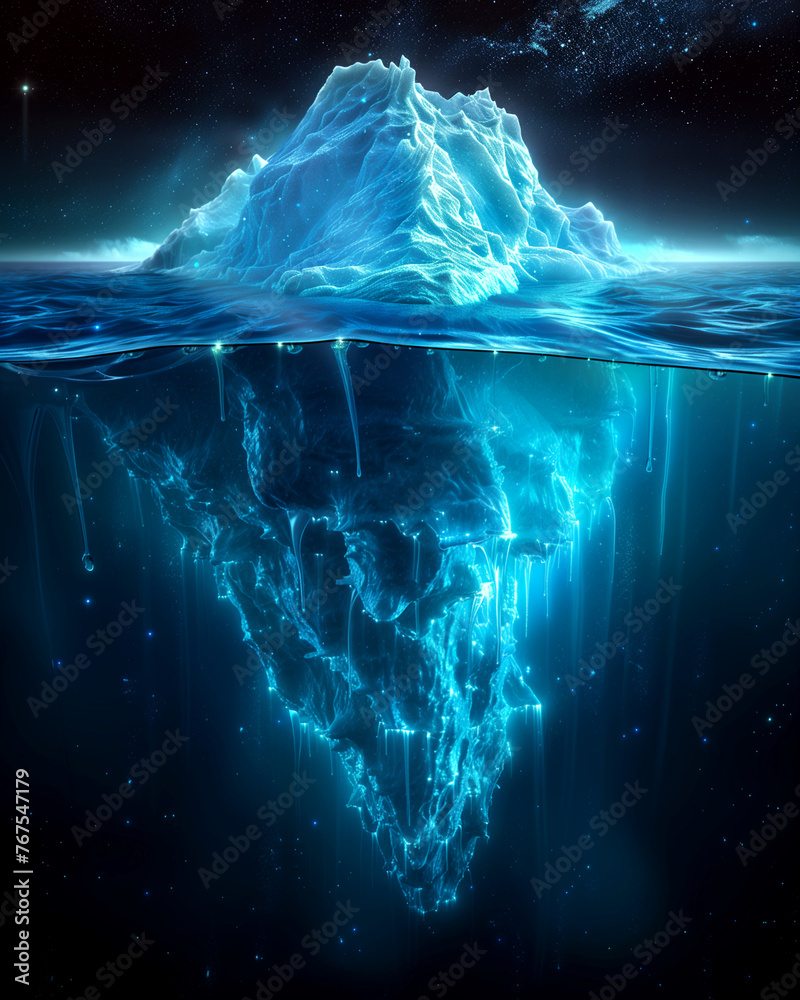 Spectacular image of the surface and underwater parts of the iceberg ...