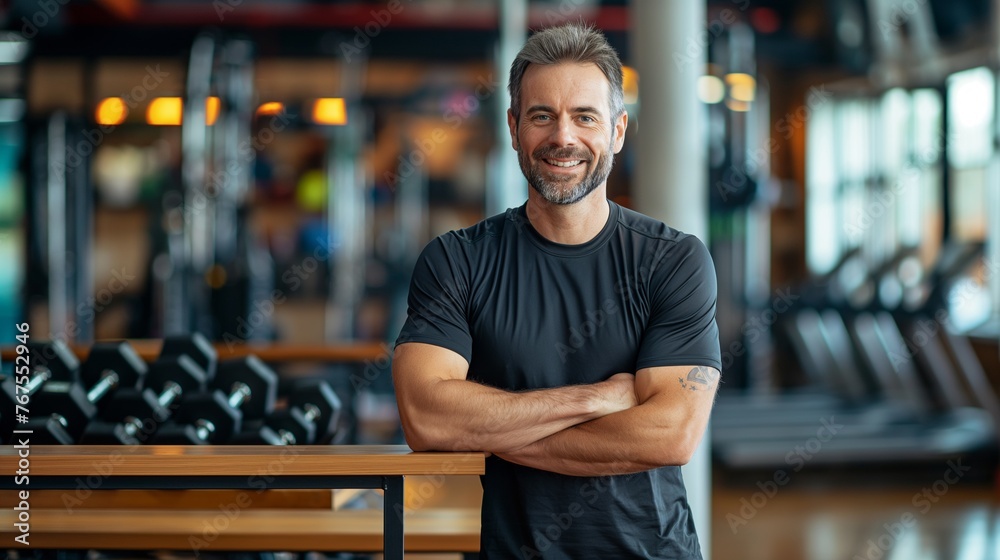 Gym, fitness and portrait of proud man standing with smile, motivation ...