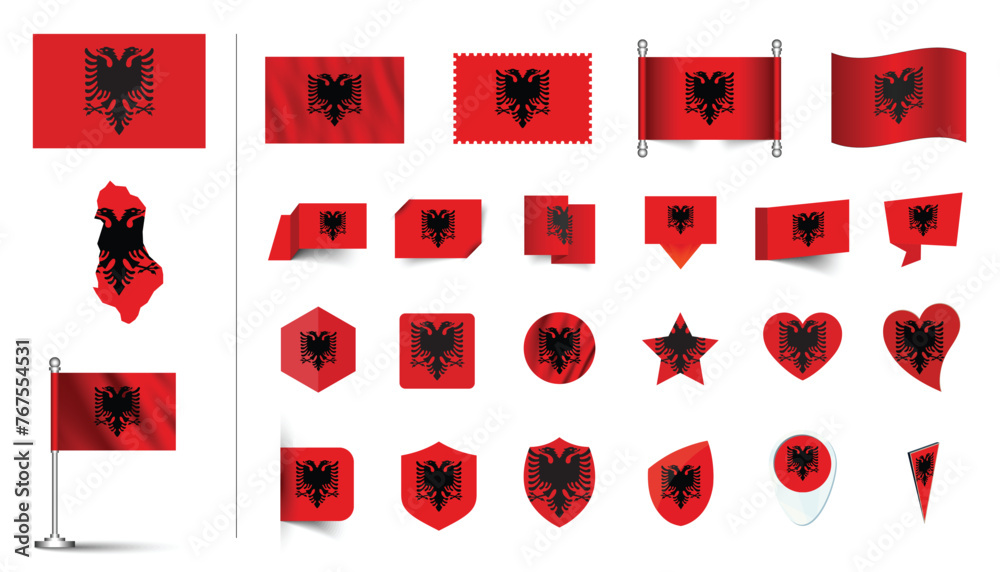 set of Albania flag, flat Icon set vector illustration. collection of ...
