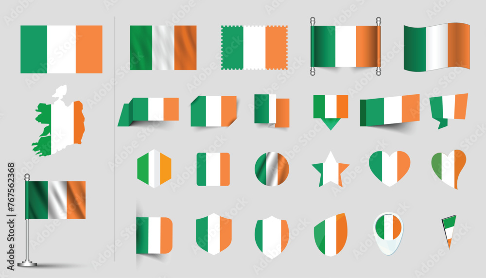 set of Ireland flag, flat Icon set vector illustration. collection of ...