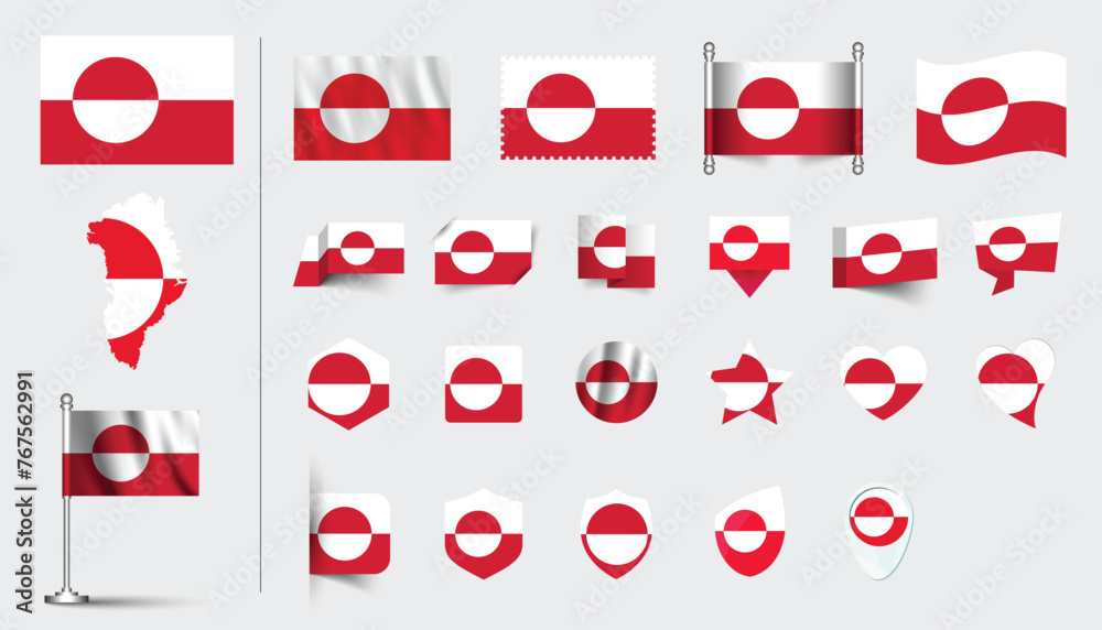 set of Greenland flag, flat Icon set vector illustration. collection of ...