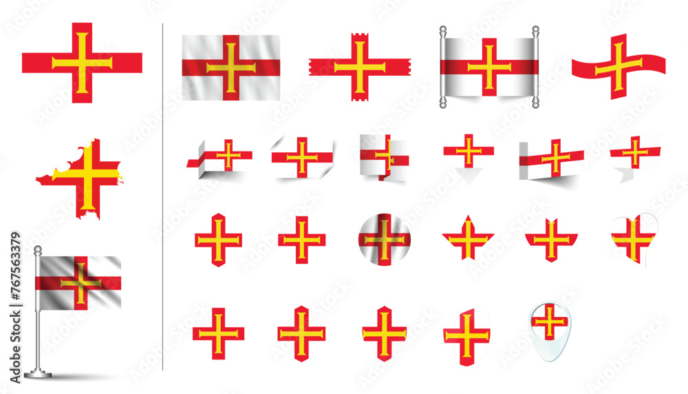 set of Guernsey flag, flat Icon set vector illustration. collection of ...