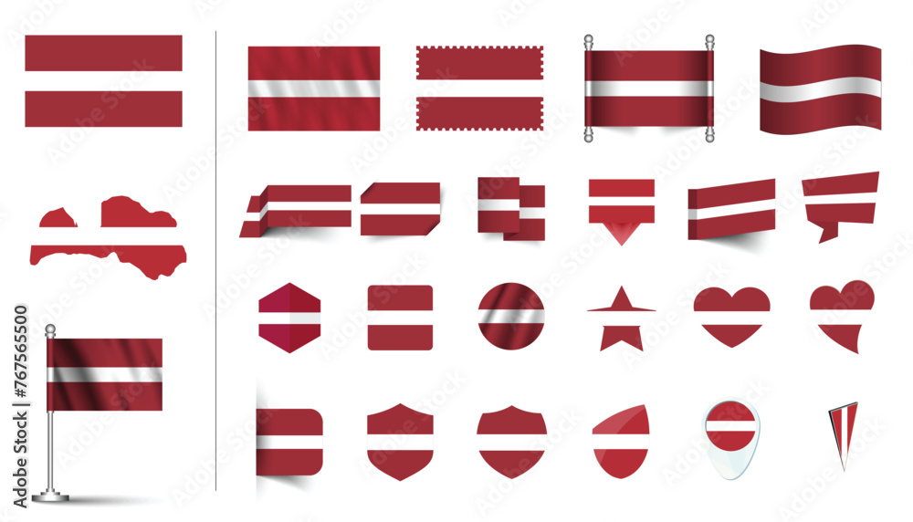 Vecteur Stock set of Latvia flag, flat Icon set vector illustration. collection of national ...