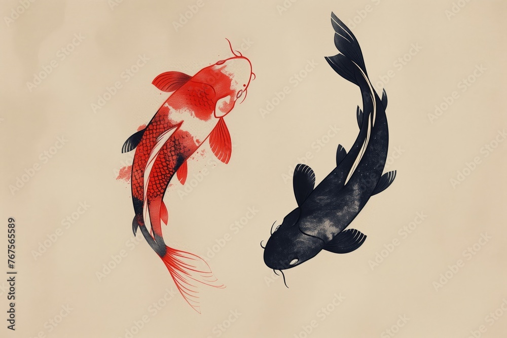 Koi fish in black and red colors. Yin Yang shape koi fish Stock ...