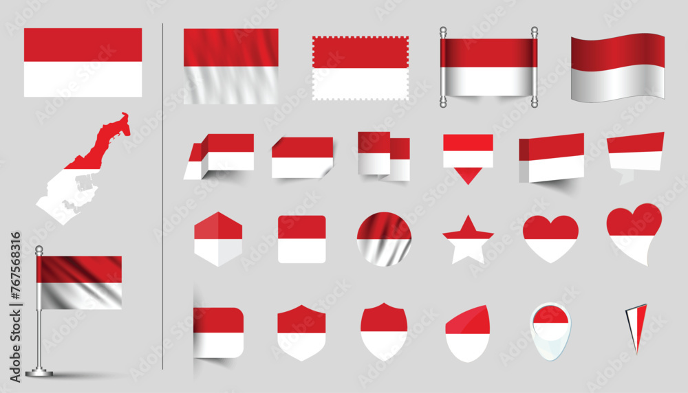 set of Monaco flag, flat Icon set vector illustration. collection of ...