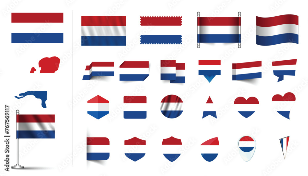 set of Netherlands flag, flat Icon set vector illustration. collection ...