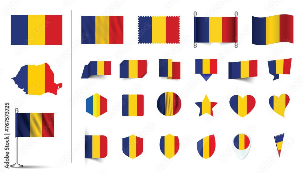 set of Romania flag, flat Icon set vector illustration. collection of ...