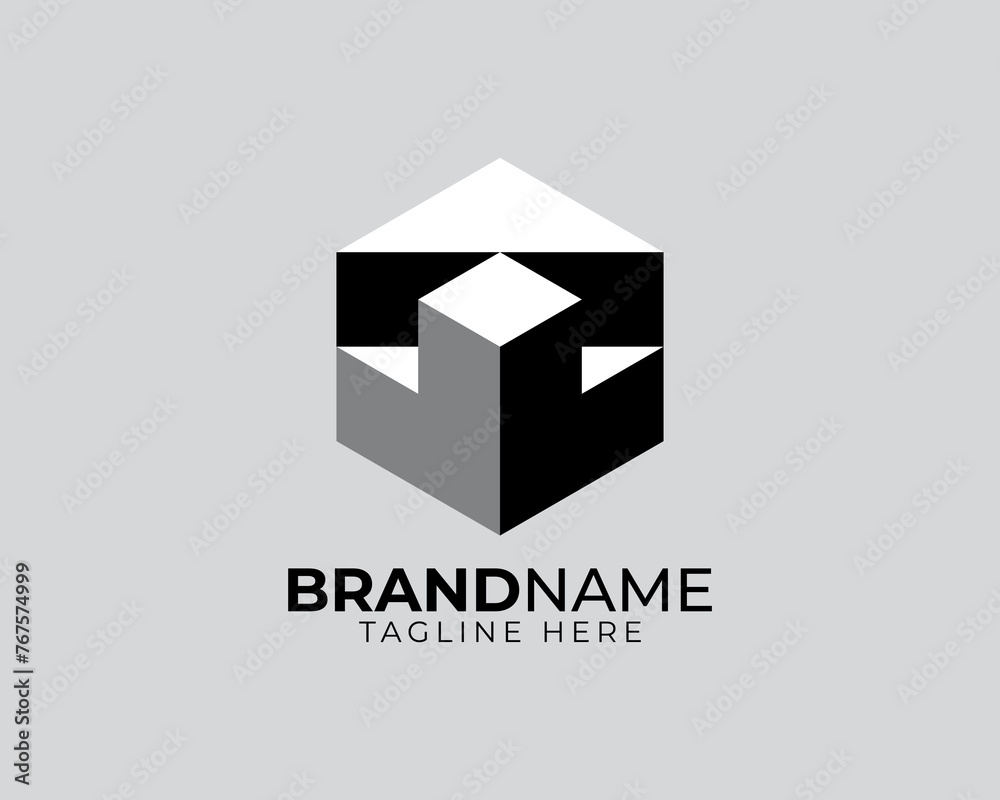 3d hexagon optical illusion irregular form of cube box represent ...