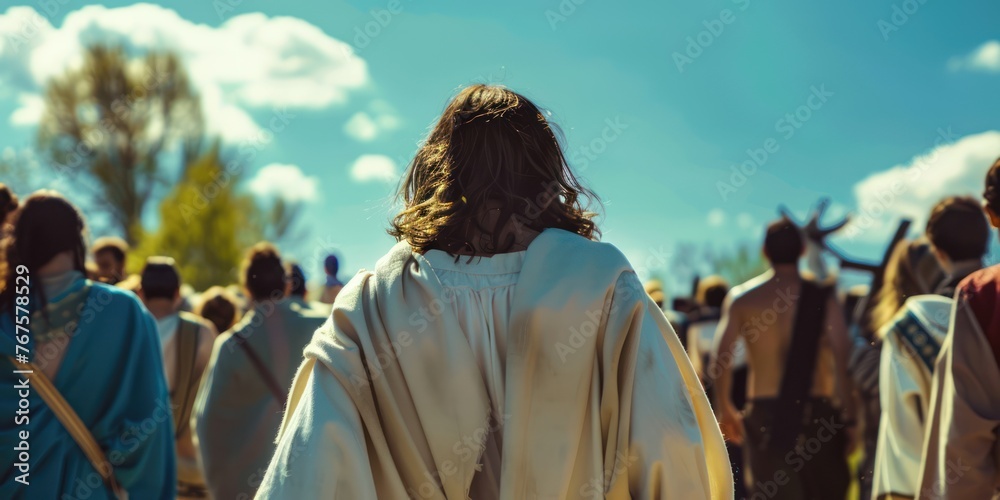 the resurrection of back view of Jesus Christ on easter sunday Stock ...