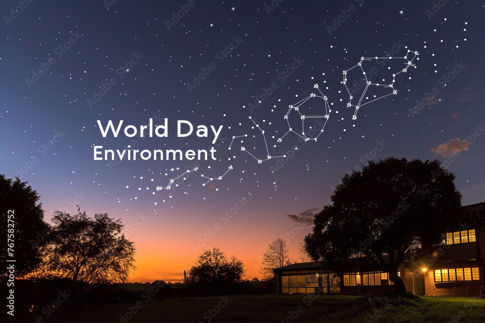 "World Environment Day" written in a constellation-style font against a ...