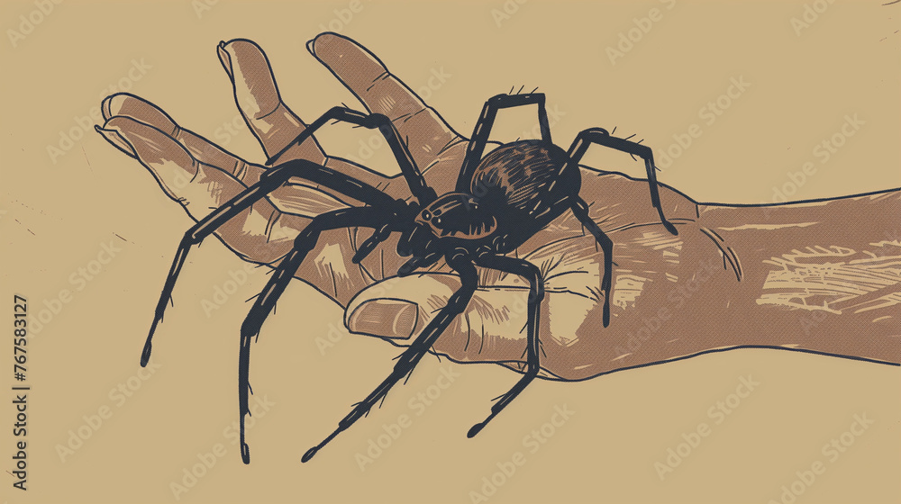 a hand gently cupping a spider, with fingers spread to show careful ...