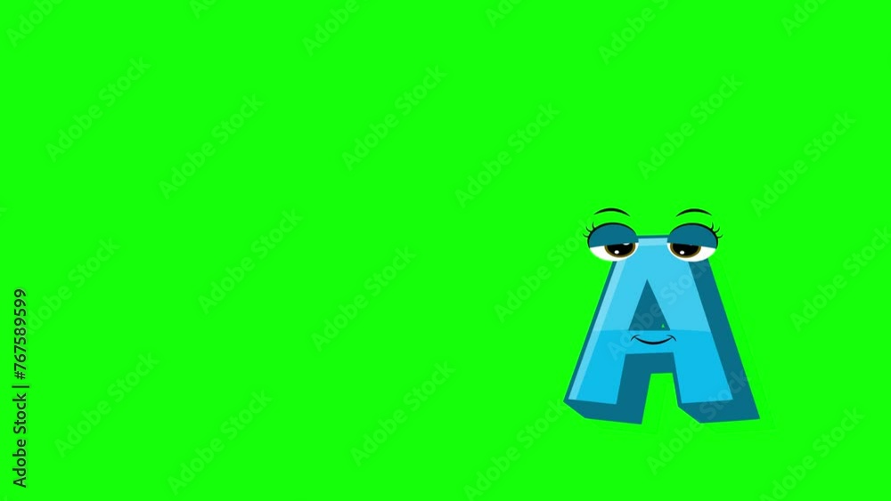 Cartoon style letter a 2d animation with green screen background, a ...