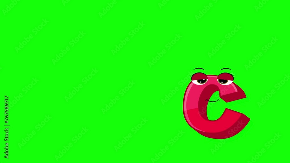 Cartoon style letter c 2d animation with green screen background, c ...