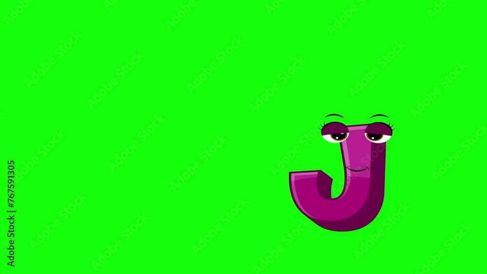 Cartoon style letter j 2d animation with green screen background, j ...