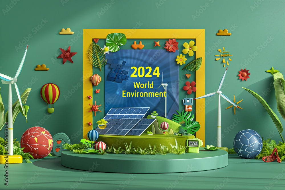 A "2024 World Environment Day" themed frame podium mockup, designed ...