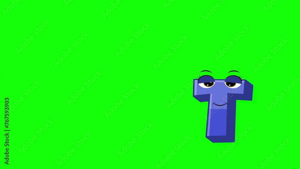 Cartoon style letter t 2d animation with green screen background, t ...
