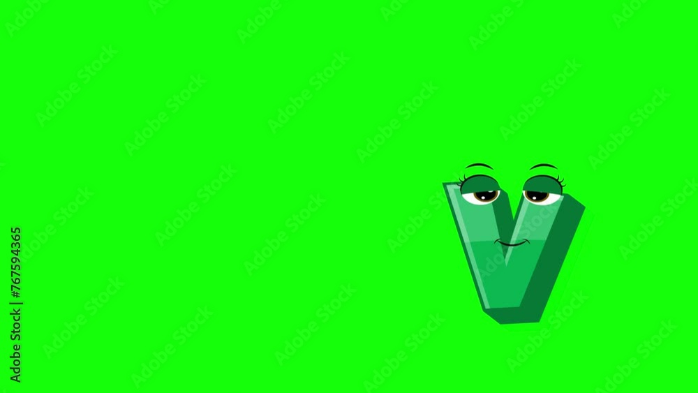 Cartoon style letter v 2d animation with green screen background, v ...