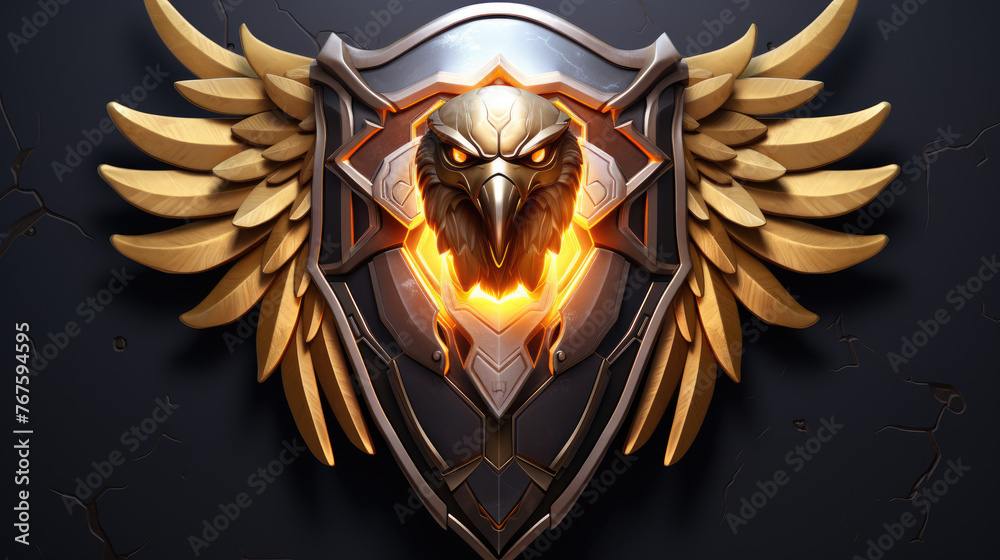 3d Modern and Futuristic Golden Metallic Eagle with Shield logo design ...