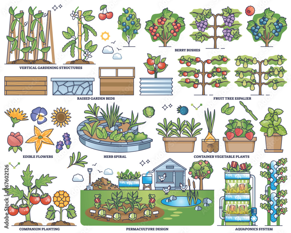 Edible gardens and design for food growth and horticulture outline ...