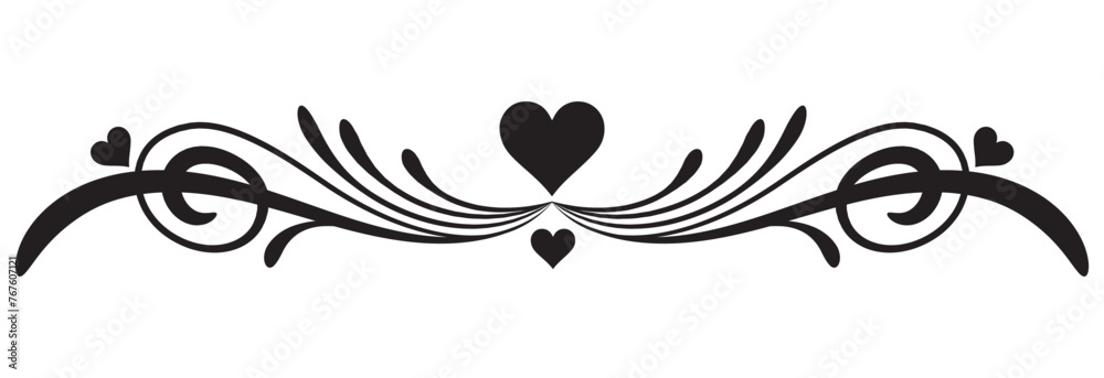 Curly design element. Abstract line art decoration with black thin line ...