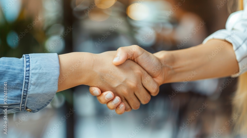 shaking hands and thank you handshake of a corporate worker in a office ...