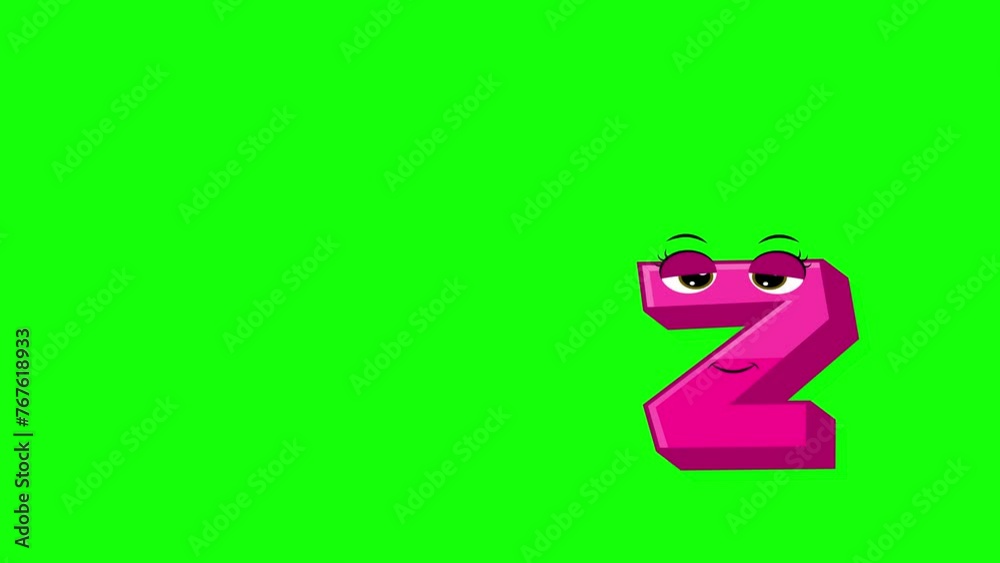 Cartoon style letter z 2d animation with green screen background, z ...