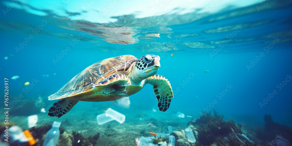Sea turtle swimming in ocean, Plastic pollution in ocean, Turtles eat ...