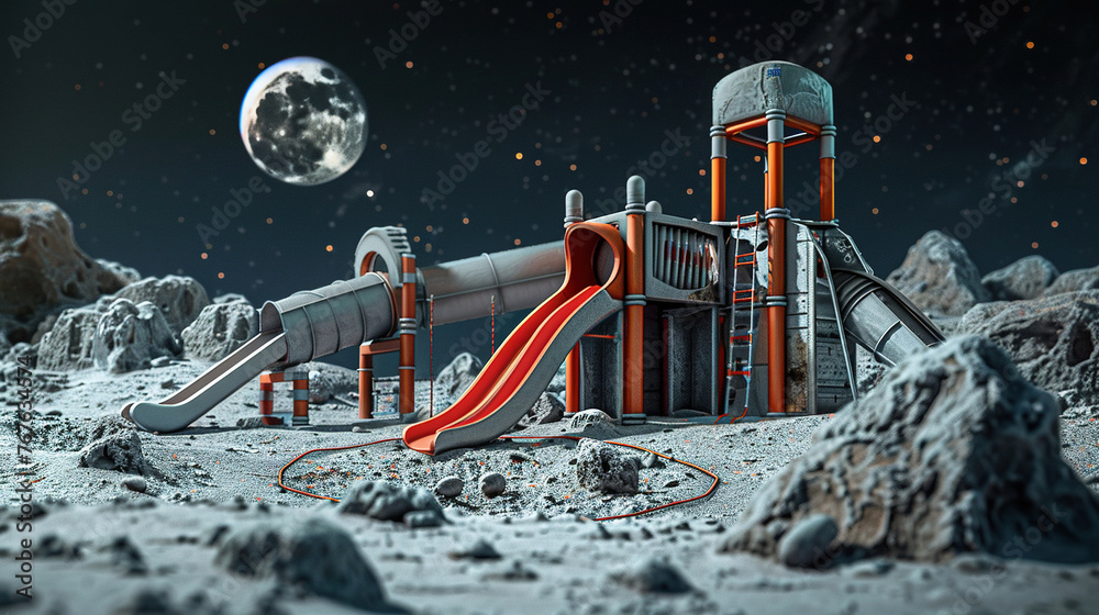 Outer Space Background. Imaginary Playground on the Moon Stock ...