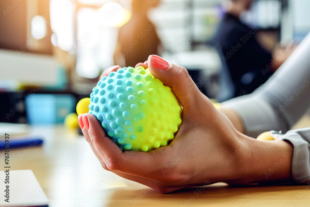 Stress ball, Close-ups of hands using stress-relief and hand exercise ...